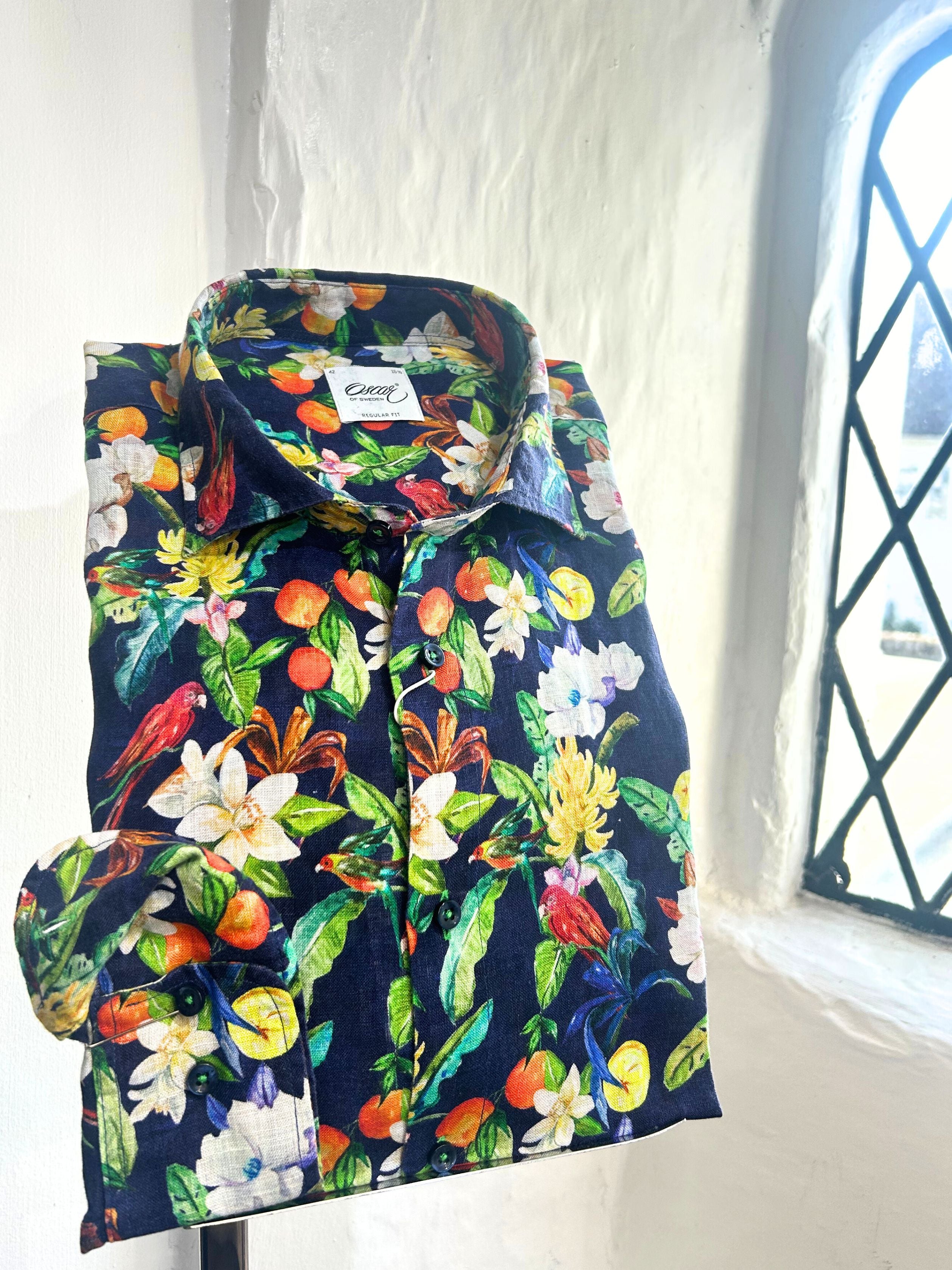 navy-fruit-and-bird-print-linen-shirt-hansfords-menswear