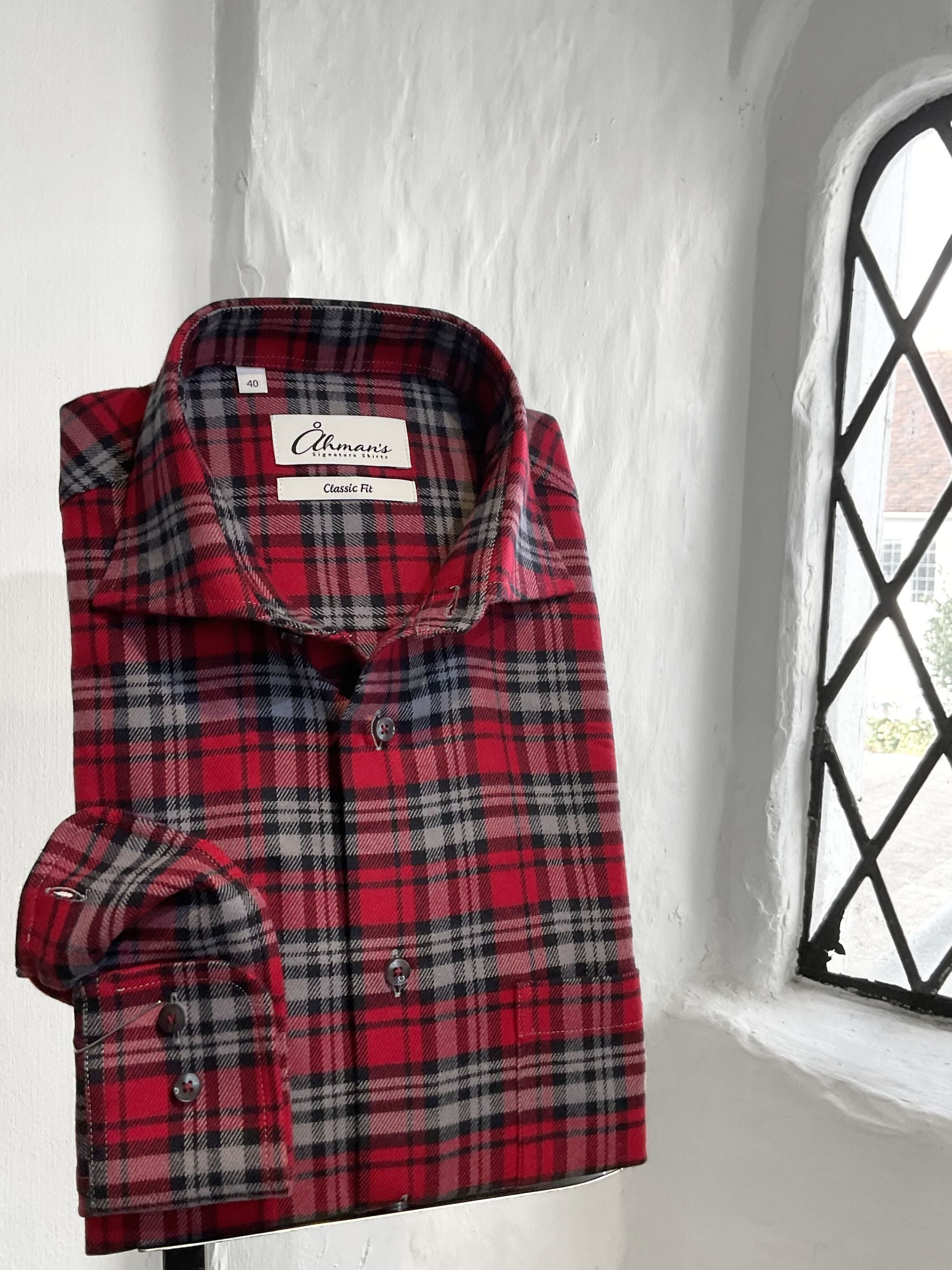 RED AND GREY CHECK BRUSHED COTTON LONG SLEEVE SHIRT – Hansfords Menswear